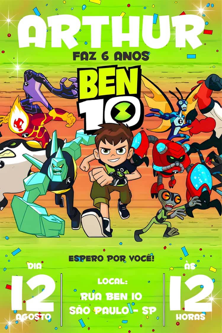 Convite Digital Ben10 Verde para Aniversário Infantil | Convitede