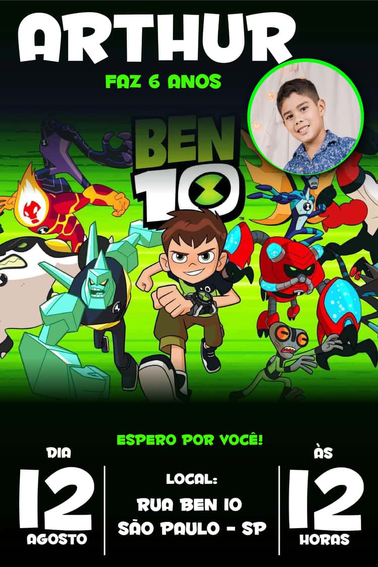Convite Digital Ben10 Verde para Aniversário Infantil | Convitede