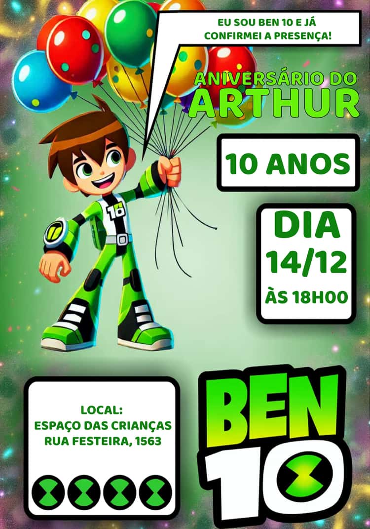 Convite Digital Ben10 Verde para Aniversário Infantil | Convitede