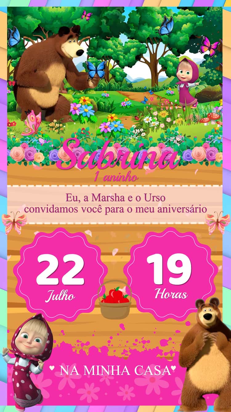 Convite Digital Masha e o Urso - Aniversário Infantil | Convitede