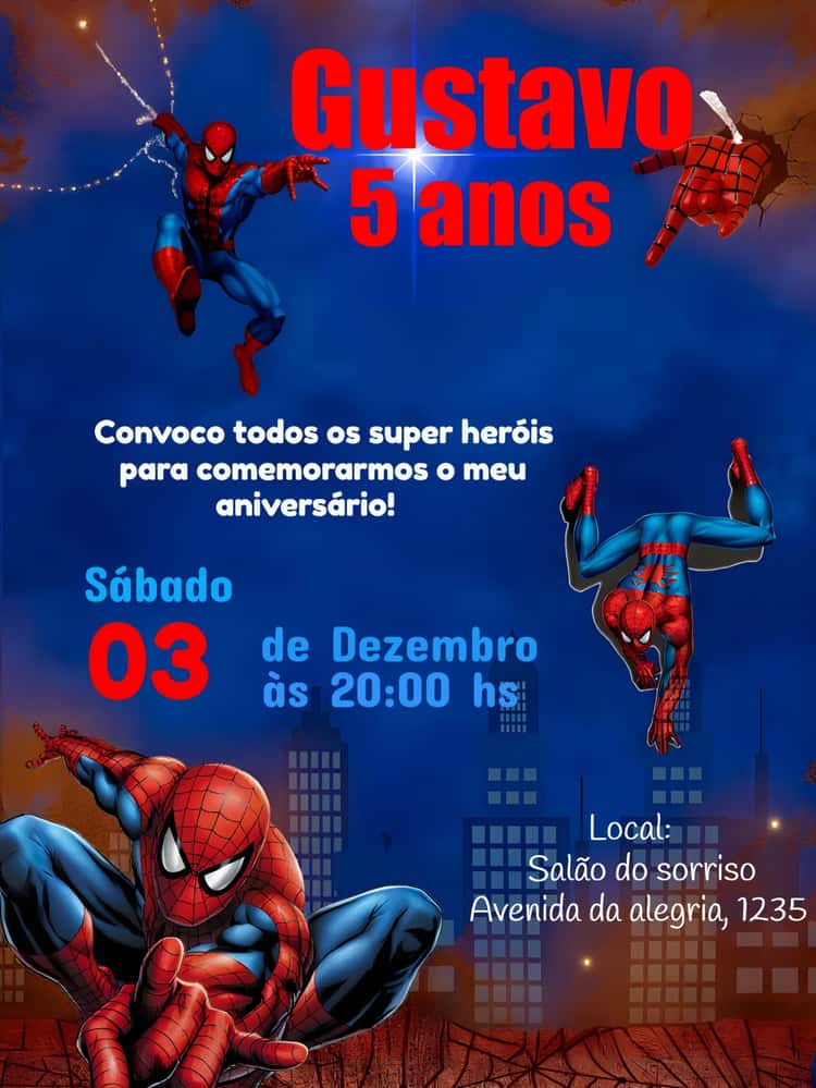 Convite Digital Homem Aranha Azul - Mais Pesquisados | Convitede