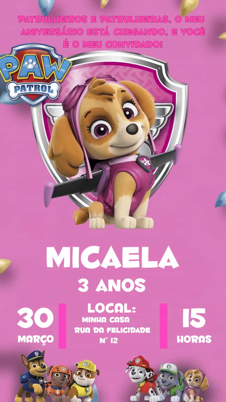 Convite Digital Skye Patrulha Canina Rocky - Mais Pesquisados | Convitede