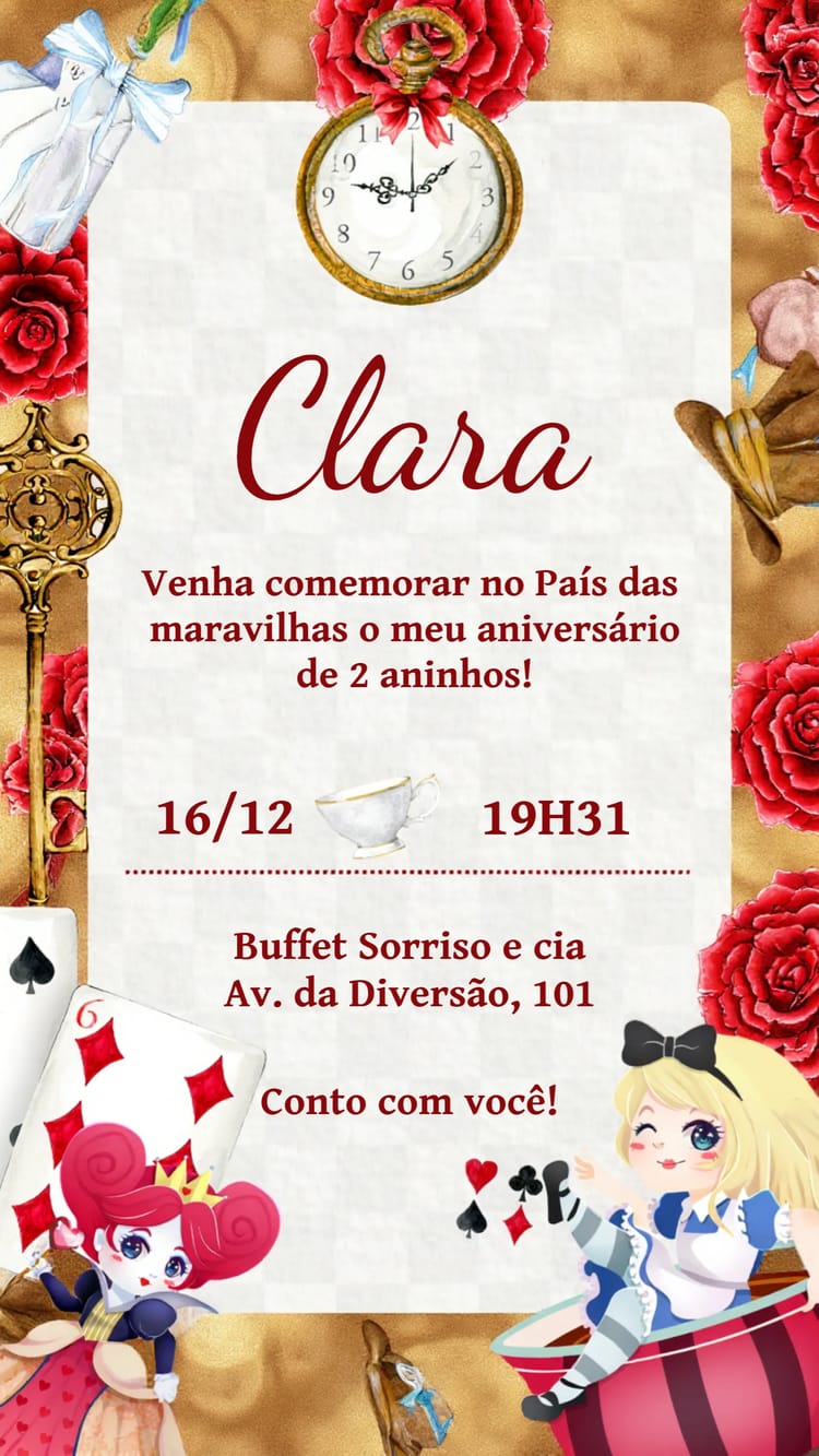 Convite Digital Alice No País Das Maravilhas Infantil - Datas ...